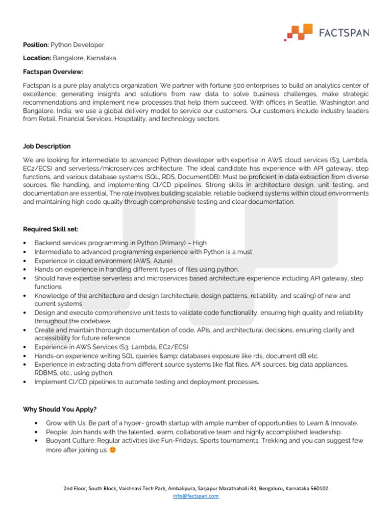 Python Developer JD | PDF | Cloud Computing | Amazon Web Services