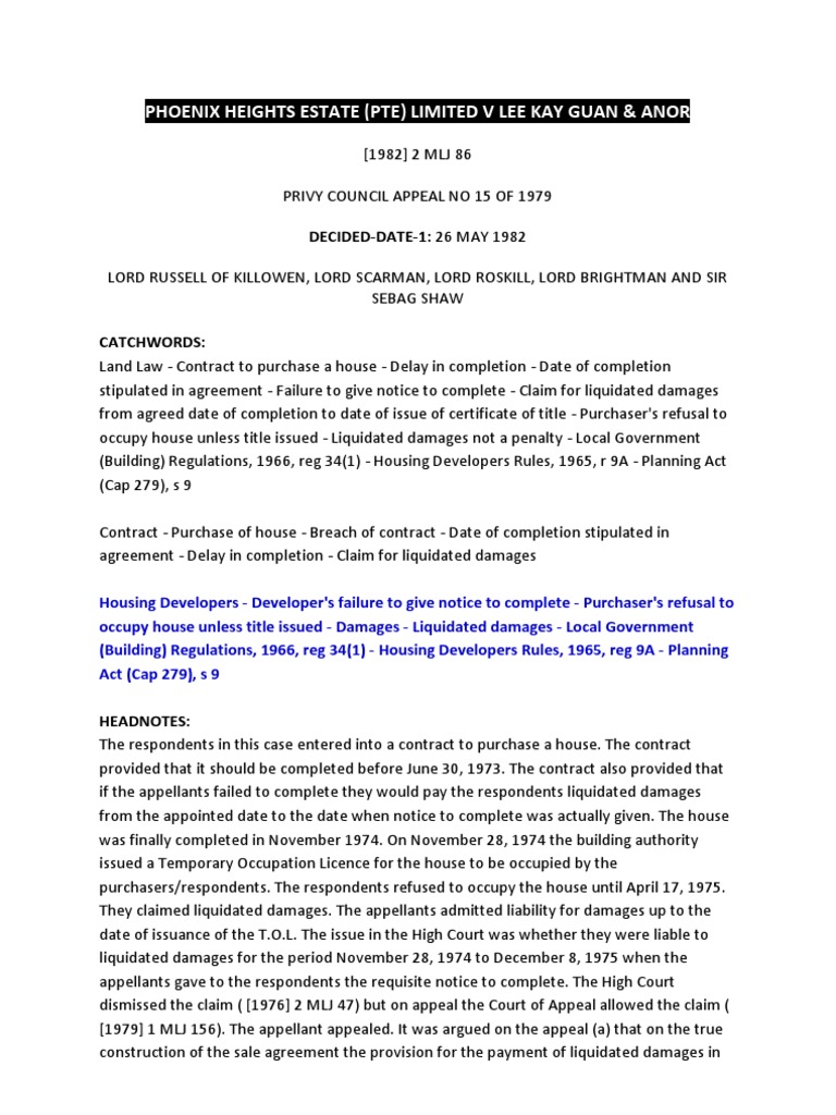 CASE - Phoenix V Lee Kay Guan | Download Free PDF | Liquidated Damages ...