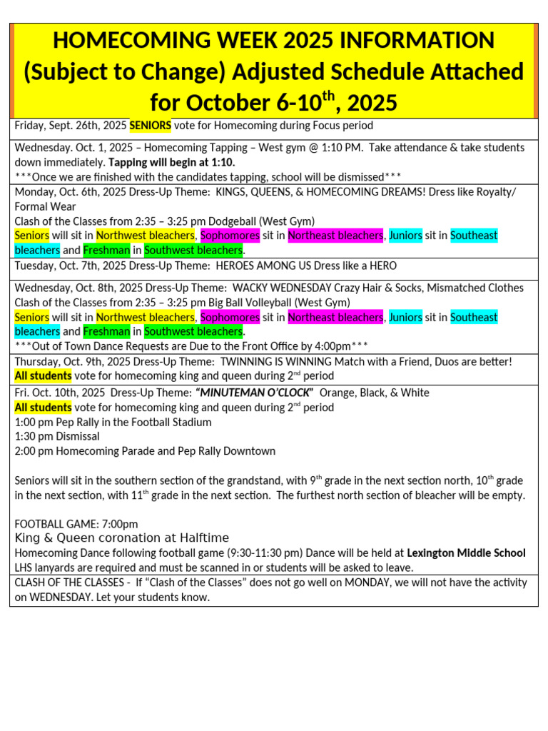 2025 Homecoming Week Info | PDF