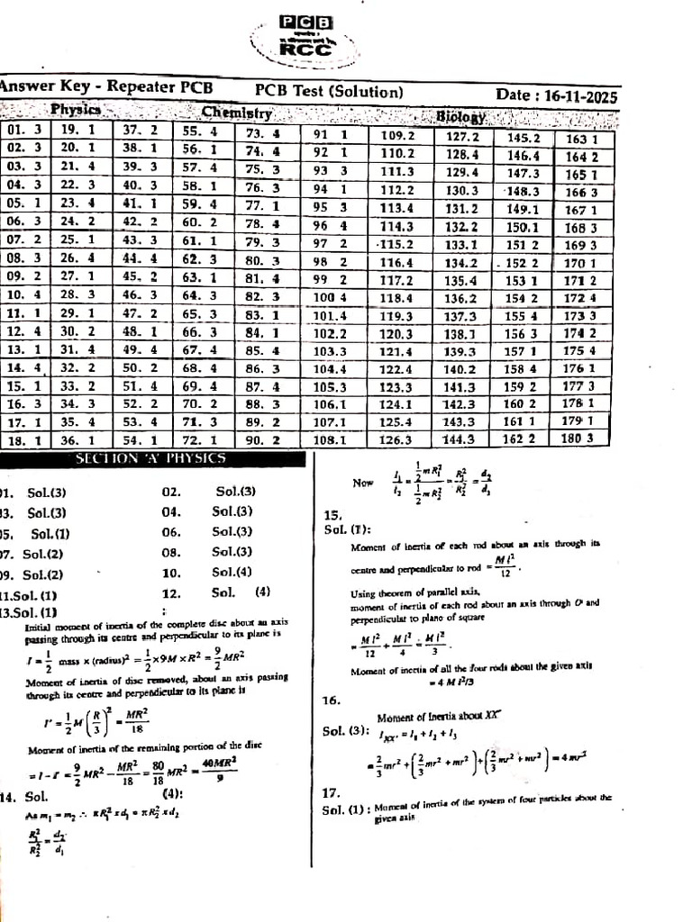 RCC Test 16-11 Answer Key | PDF