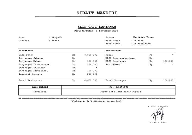 Slip Gaji Karyawan November 2025 | PDF