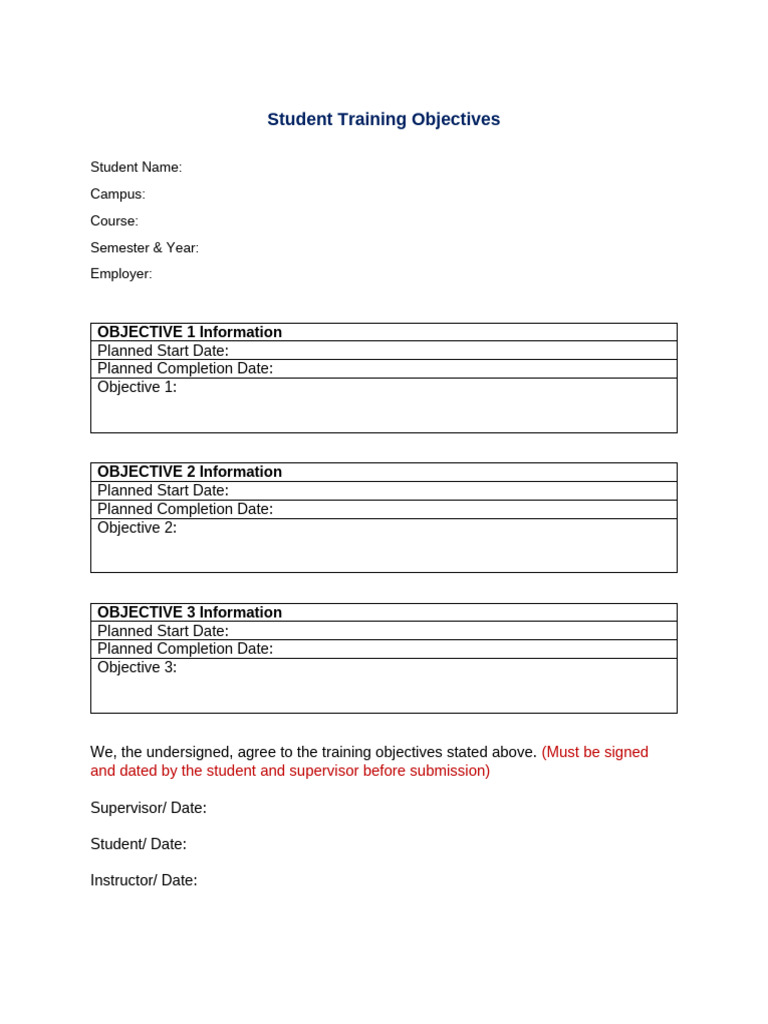 Student Training Objectives Template | PDF