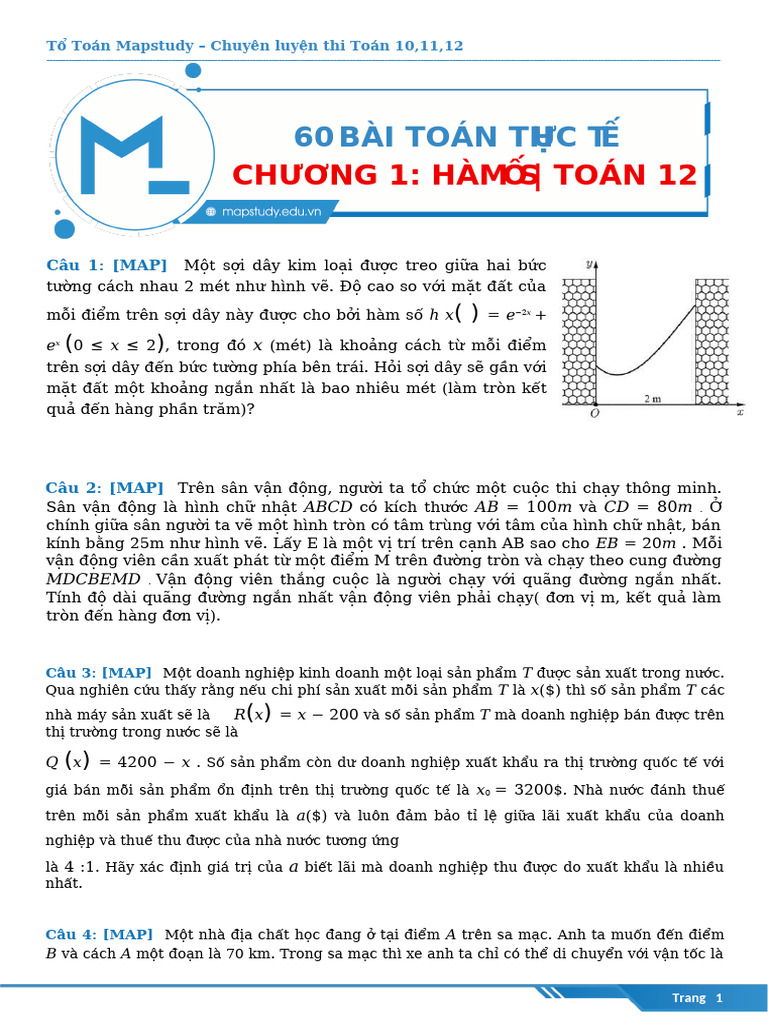 60 Bài Toán Thực Tế - Chương Hàm Số - Toán 12 | PDF