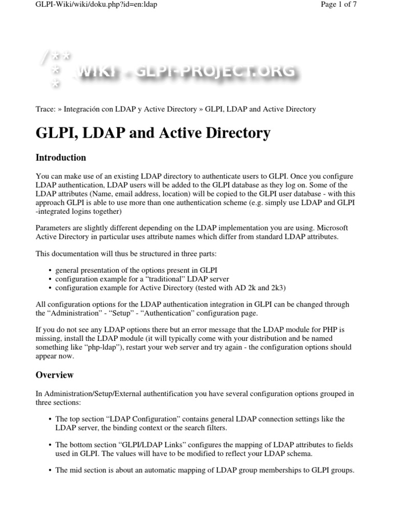 Glpi Ldap And Active Directory Pdf Active Directory Transport