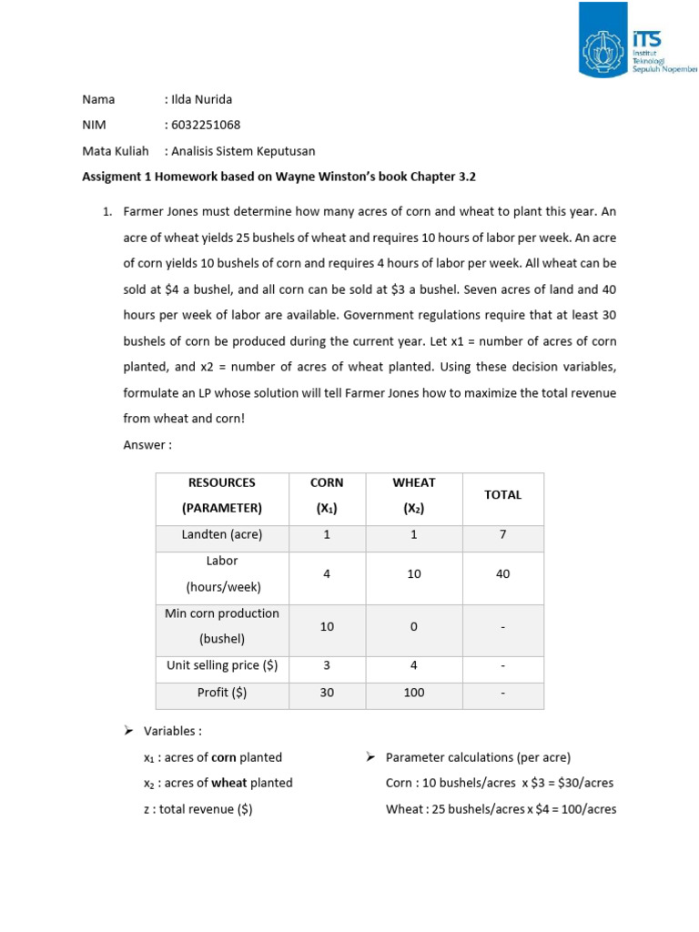 Assignment 1 - Linier Programming | PDF | Linear Programming ...