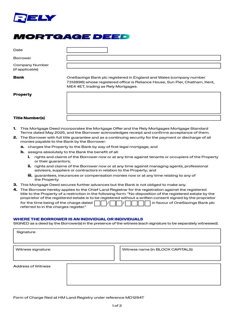 Mortgage Deed for Rely Mortgages | PDF | Private Law | Common Law
