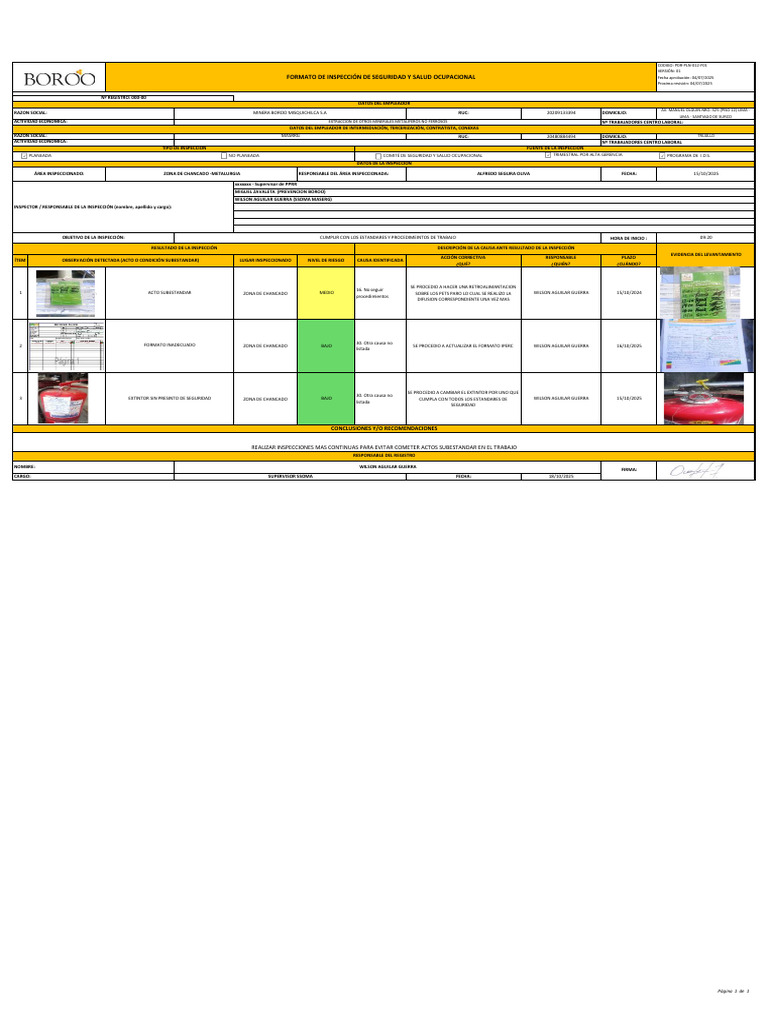 PDR-PLN-012-F01_Formato de inspección MASERG SAC | PDF