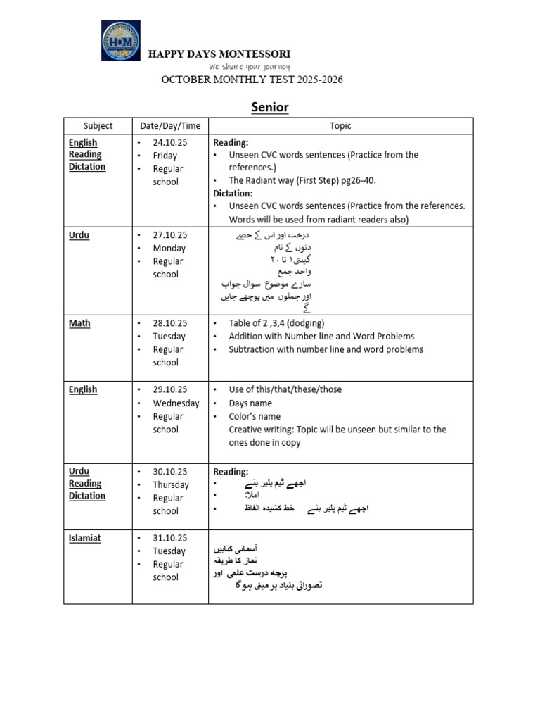 October Monthly Test | PDF