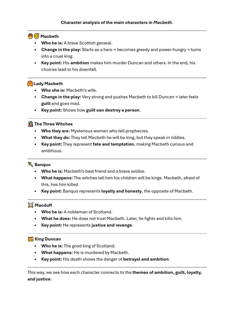 Character Analysis of The Main Characters in Macbeth | PDF