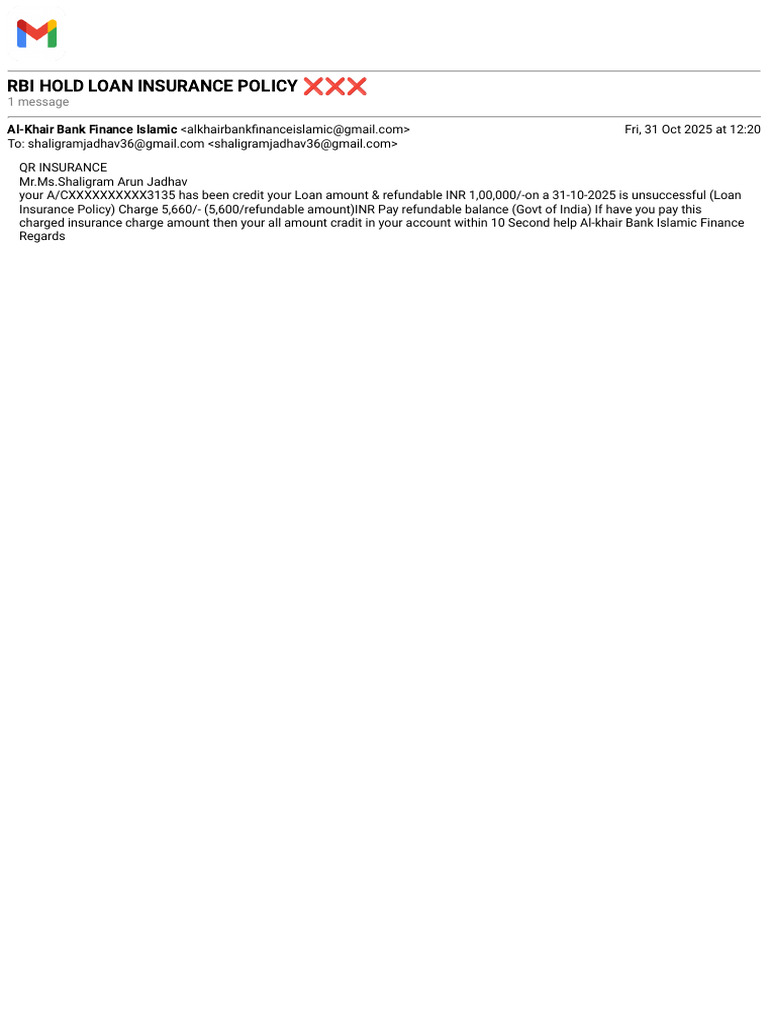 Gmail - RBI HOLD LOAN INSURANCE POLICY | PDF