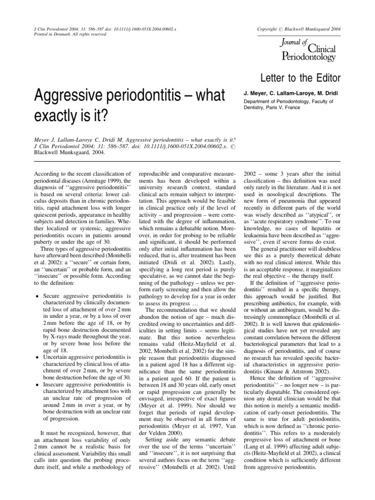 Aggressive Periodontitis - What Exactly Is It | PDF | Periodontology ...