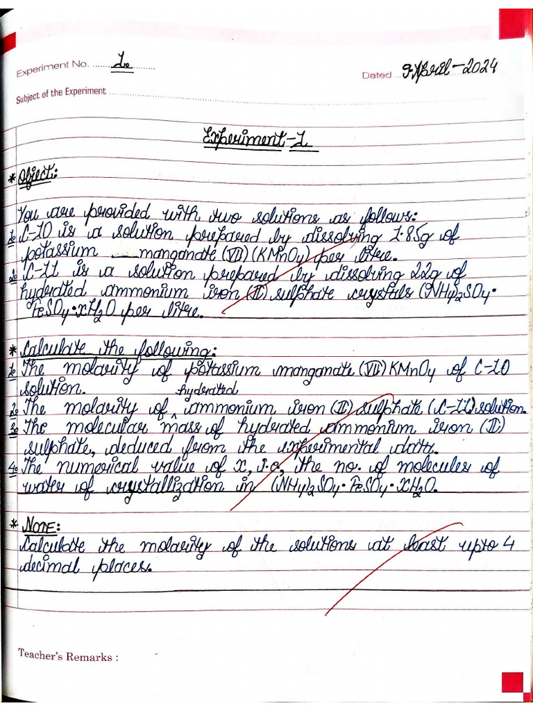 Class 12 Chem Lab Manual | PDF