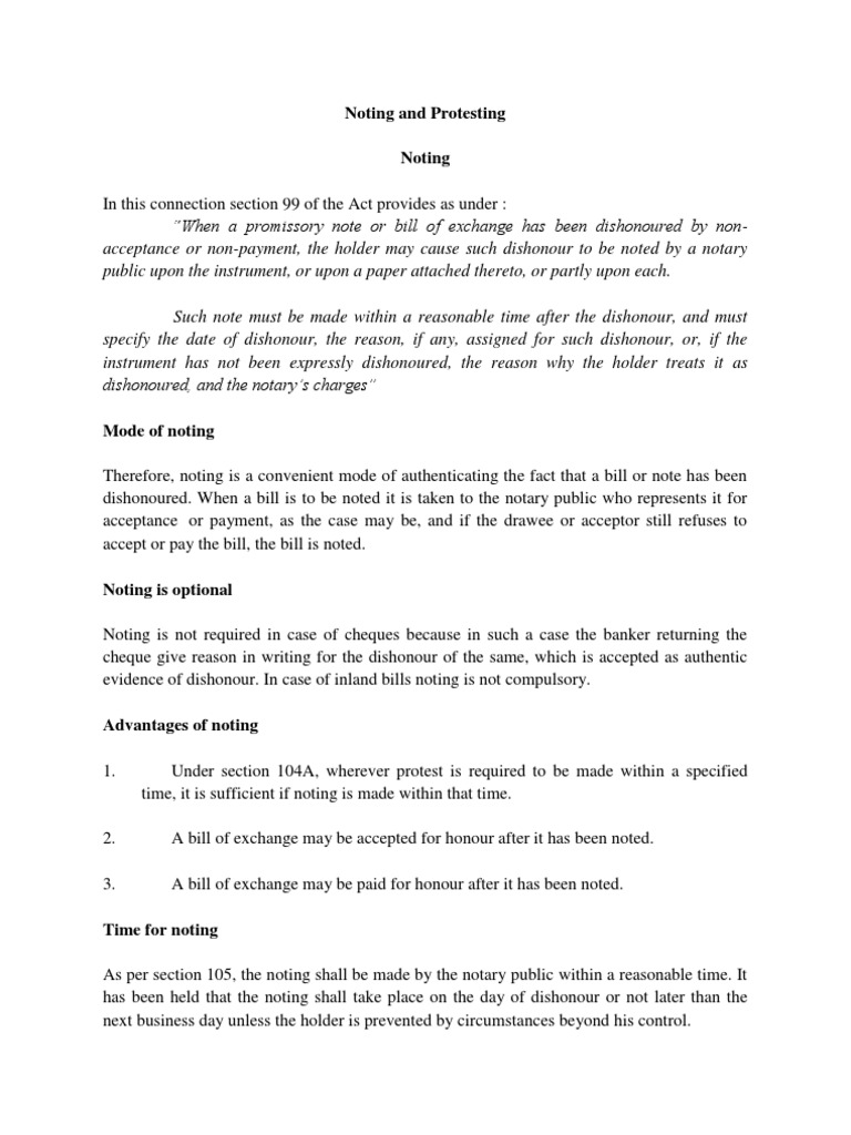 Noting and Protesting | Negotiable Instrument | Notary Public