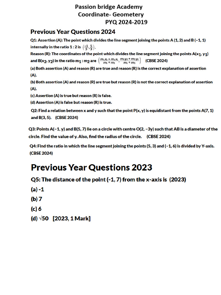 Coordinate Geometry PYQ 2019-2024 | PDF