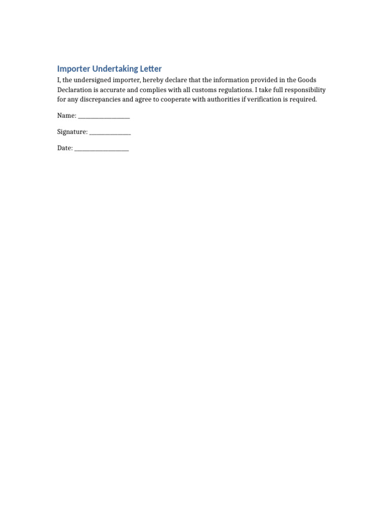 Importer Undertaking Letter | PDF
