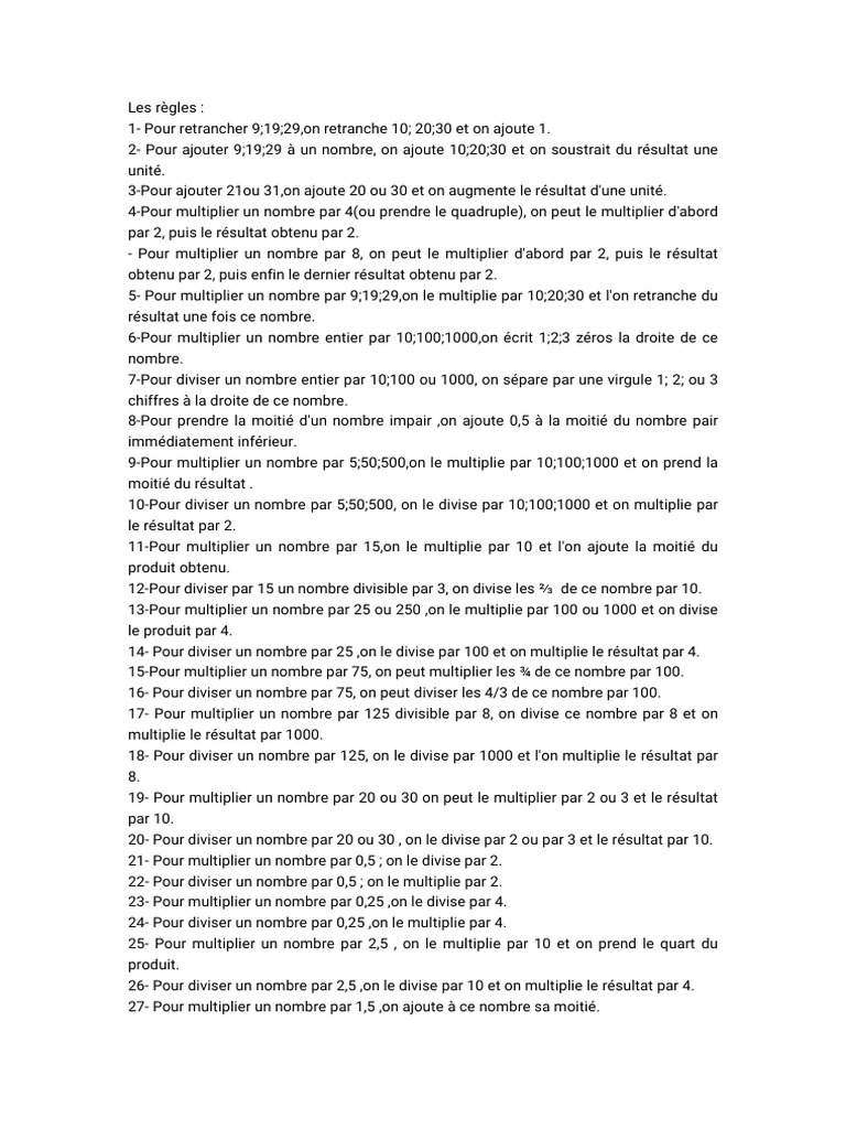 Règles de calcul simplifiées en mathématiques | PDF