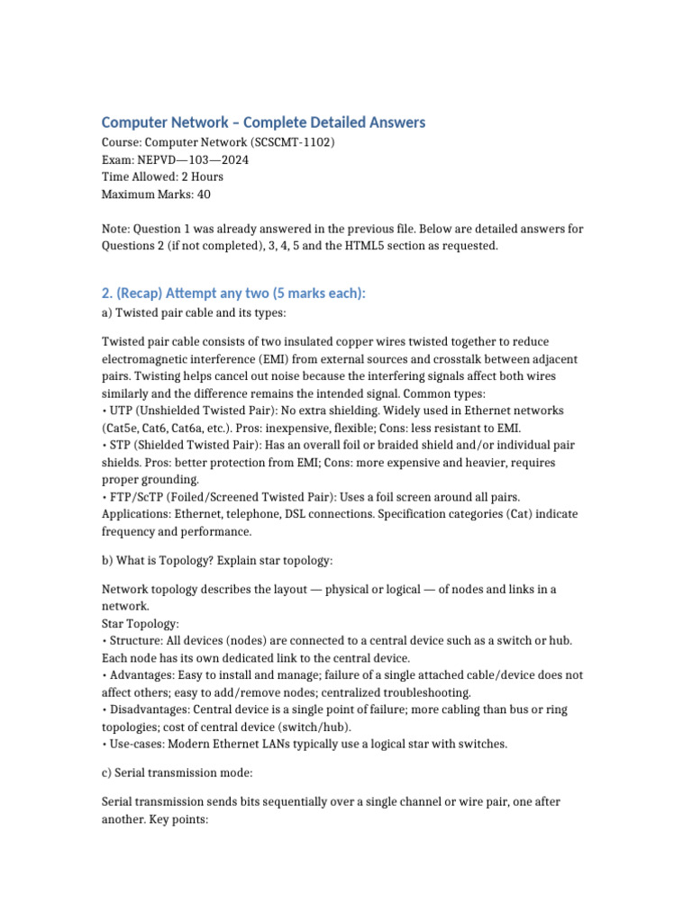 Computer Network Complete Answers | PDF | I Pv6 | Computer Network