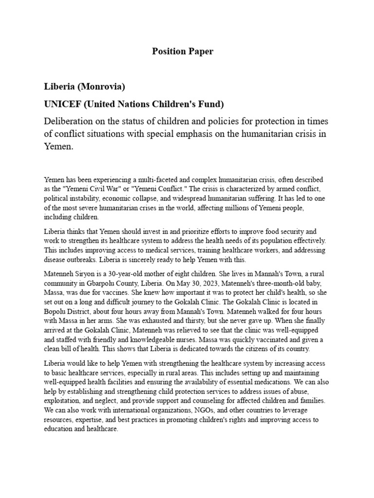 Position Paper | PDF | Humanitarian Crisis | Liberia