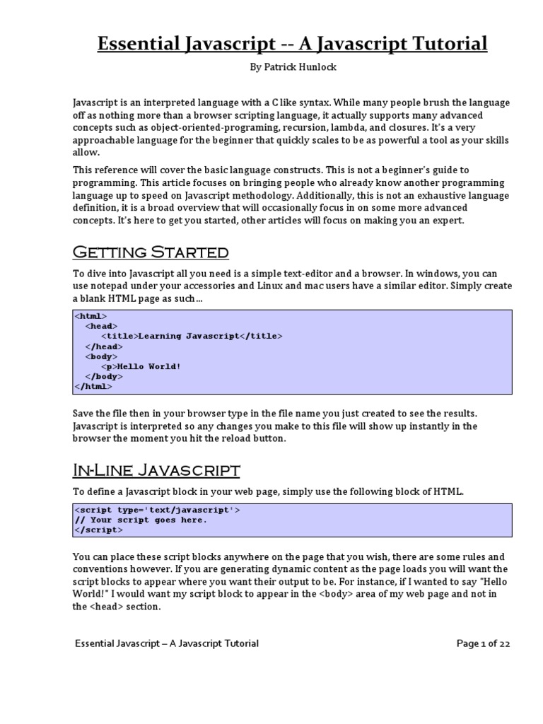 Essential Javascript - A Javascript Tutorial | PDF