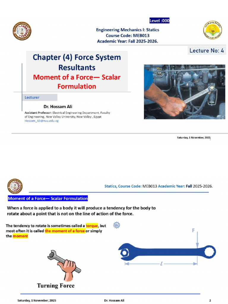 4th Lect. Ch4 Moment of A Force | PDF