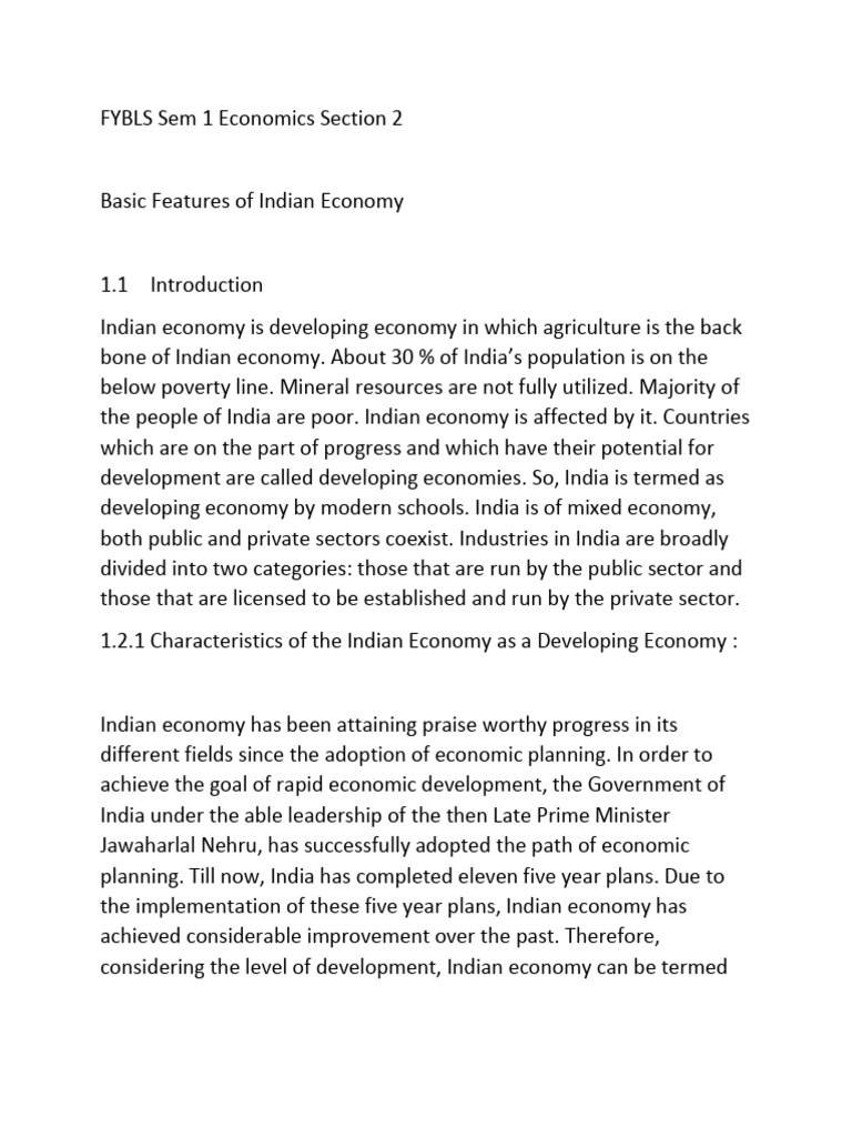 Features of India's Developing Economy | PDF | Economy Of India ...