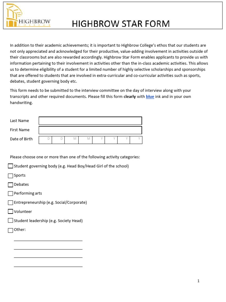 Highbrow Star Form | PDF