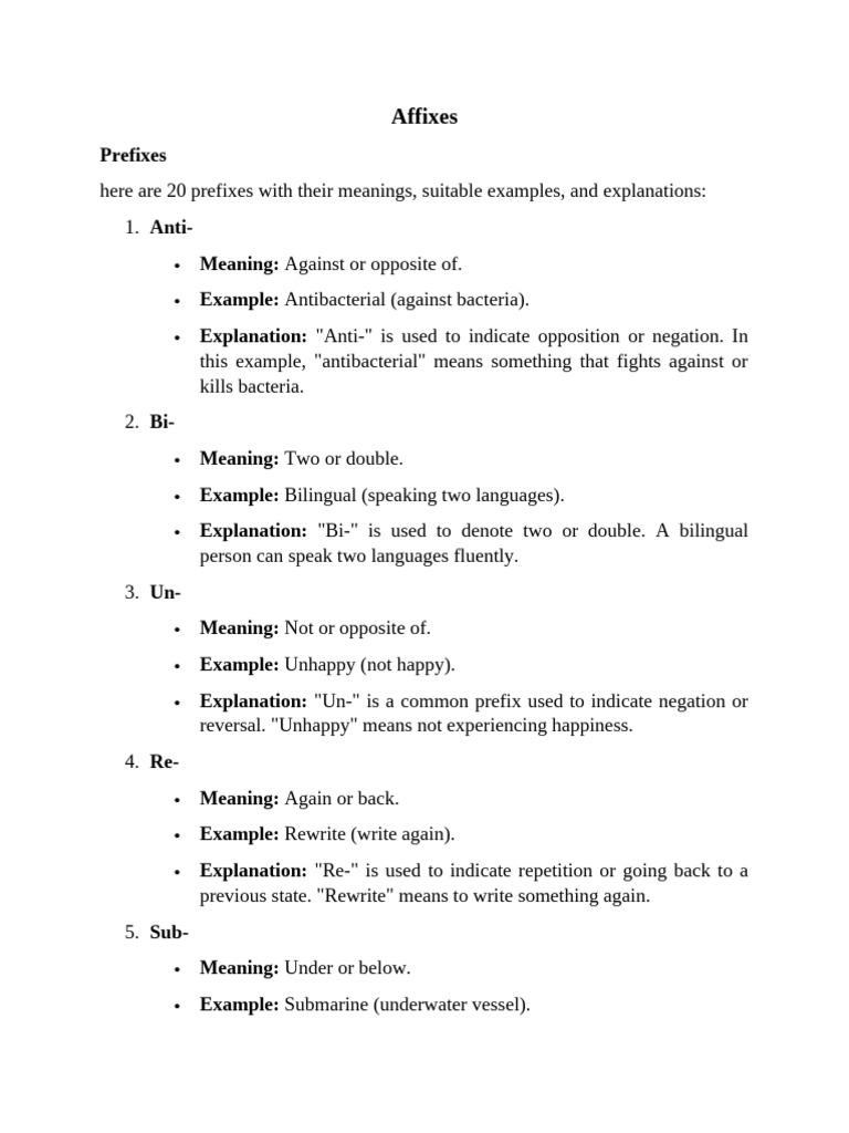 Affixes - (Prefixes Suffixes) | PDF | Adjective | Verb
