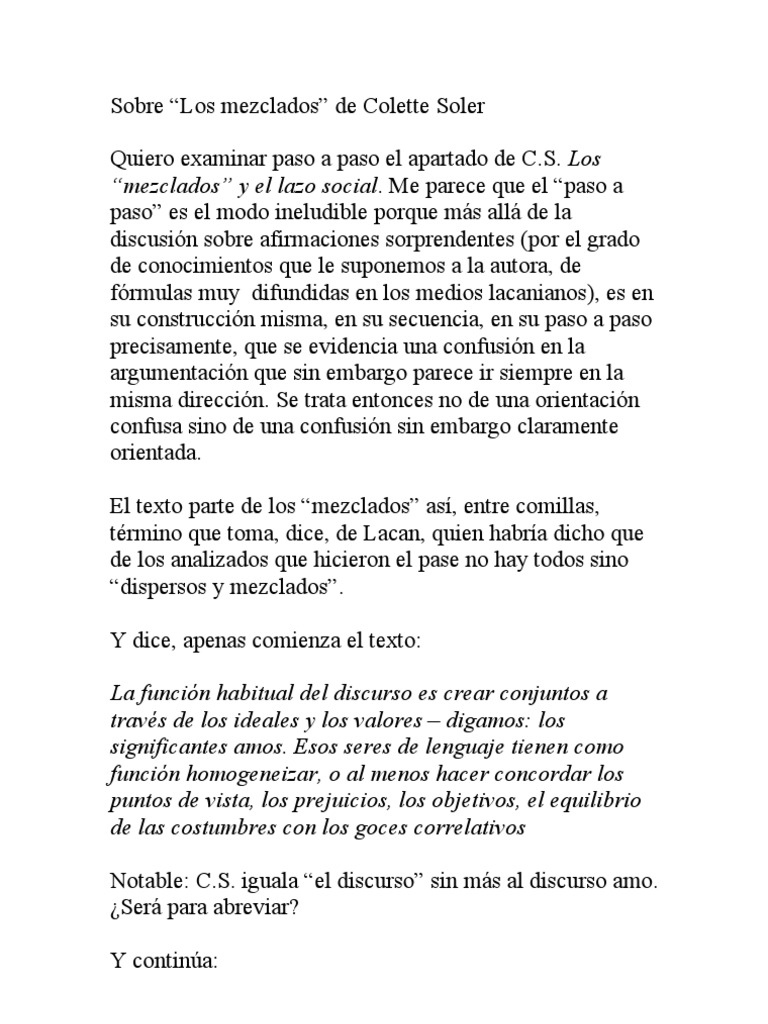 Sobre Los Mezclados de Colette Soler. Néstor Bolomo | PDF ...