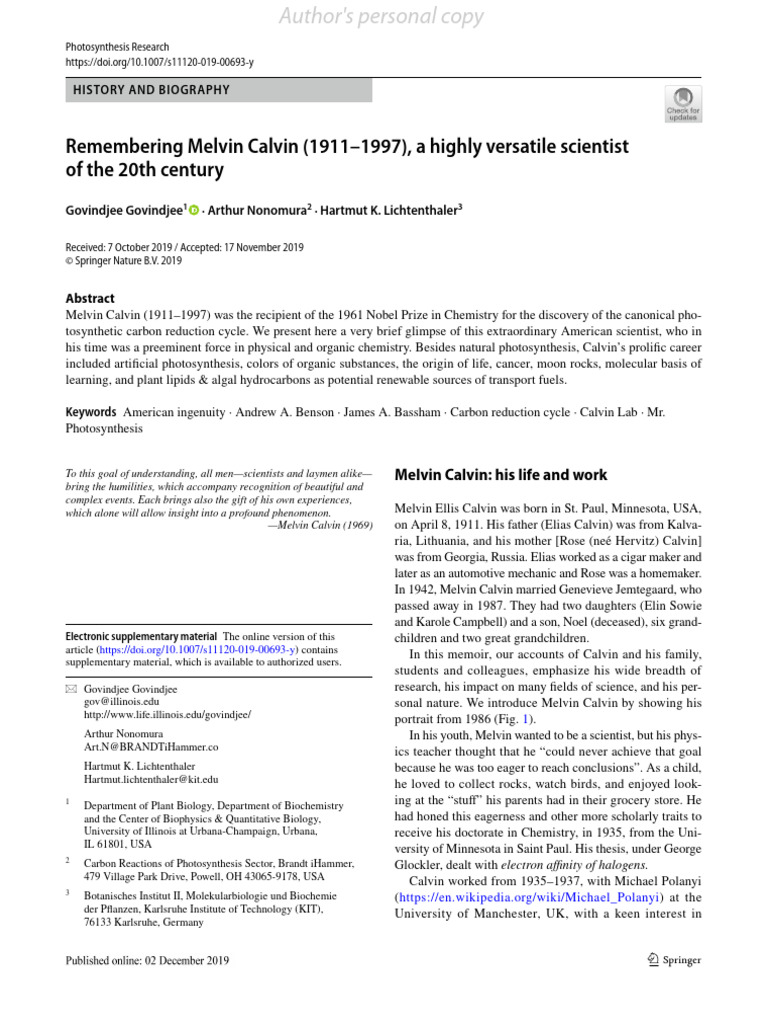 Melvin CalvinTribute 2019bygov Er Al-Y | PDF | Photosynthesis