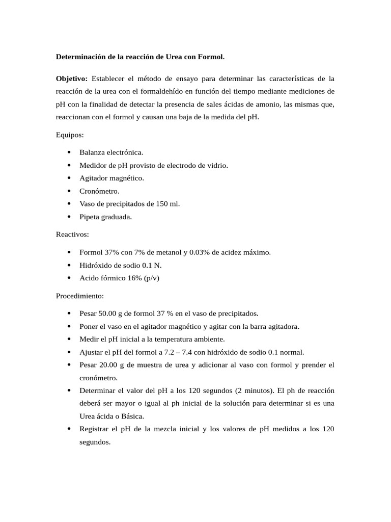 Determinación de La Reacción de Urea Con Formol | PDF | Formaldehído ...