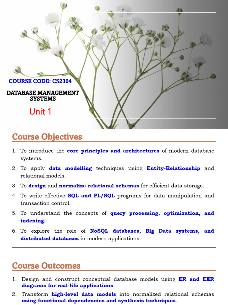 Unit 1 Introduction - Ver1 | PDF | Databases | Database Design