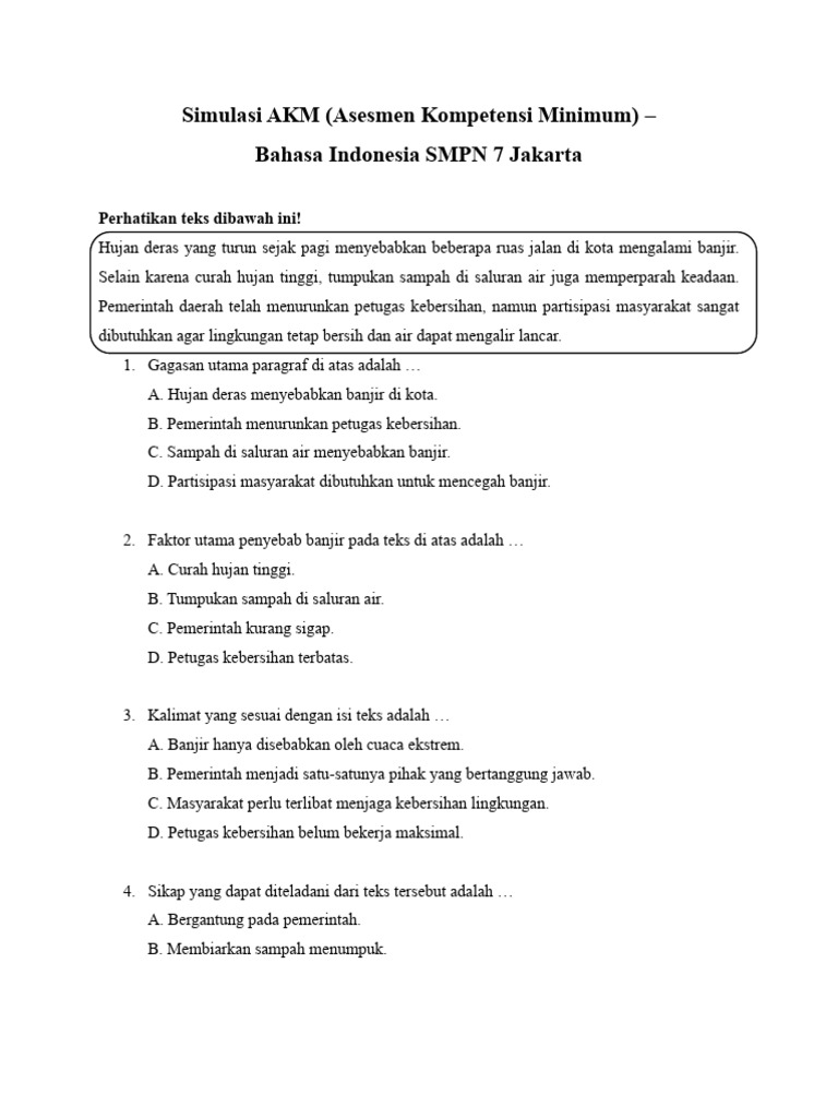 Simulasi AKM Bahasa Indonesia SMP 7 Jakarta | PDF