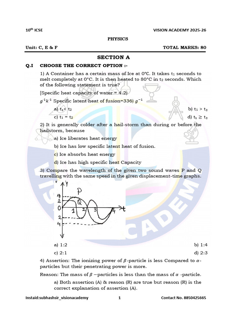 10th Icse Physics Unit Test (Unit -d^Je^0f) (a) | PDF | Atomic Nucleus ...