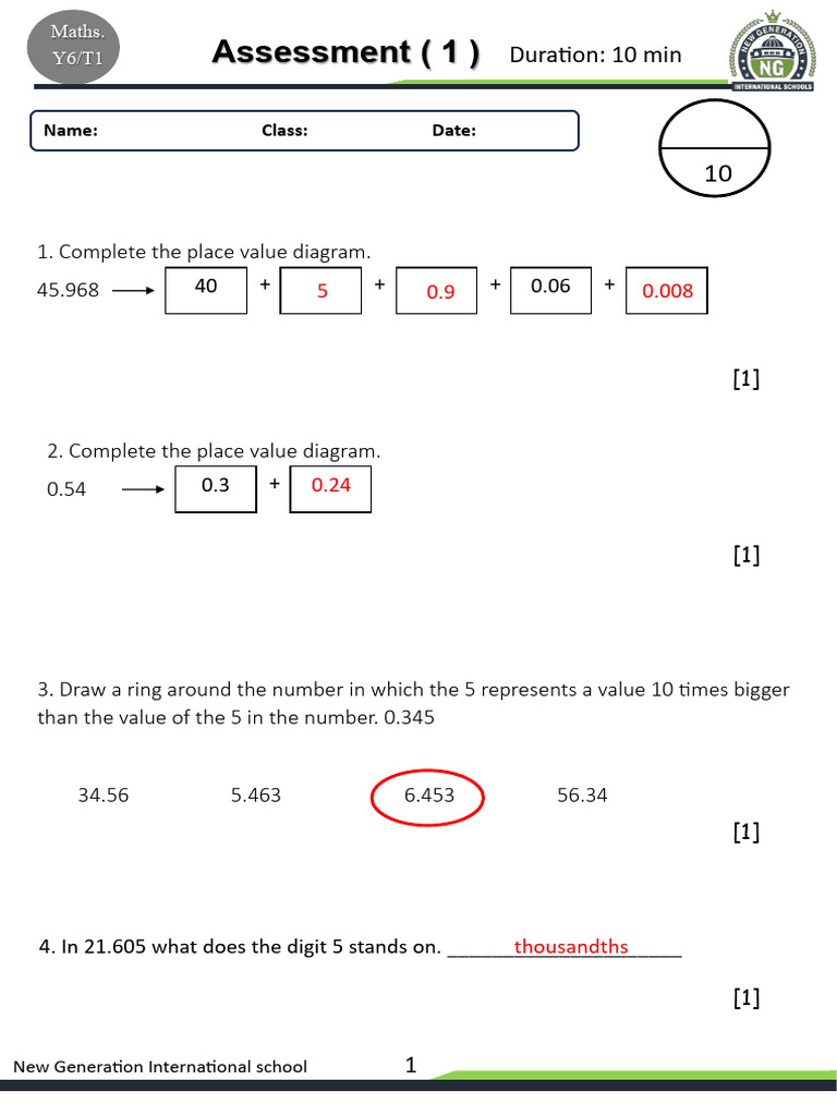 Y6 Assessment 1 FS | PDF