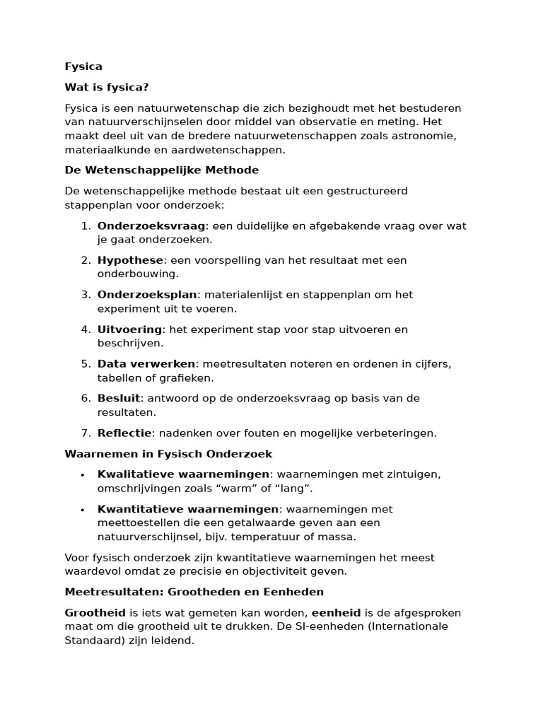 Fysica T1 Samenvatting | PDF