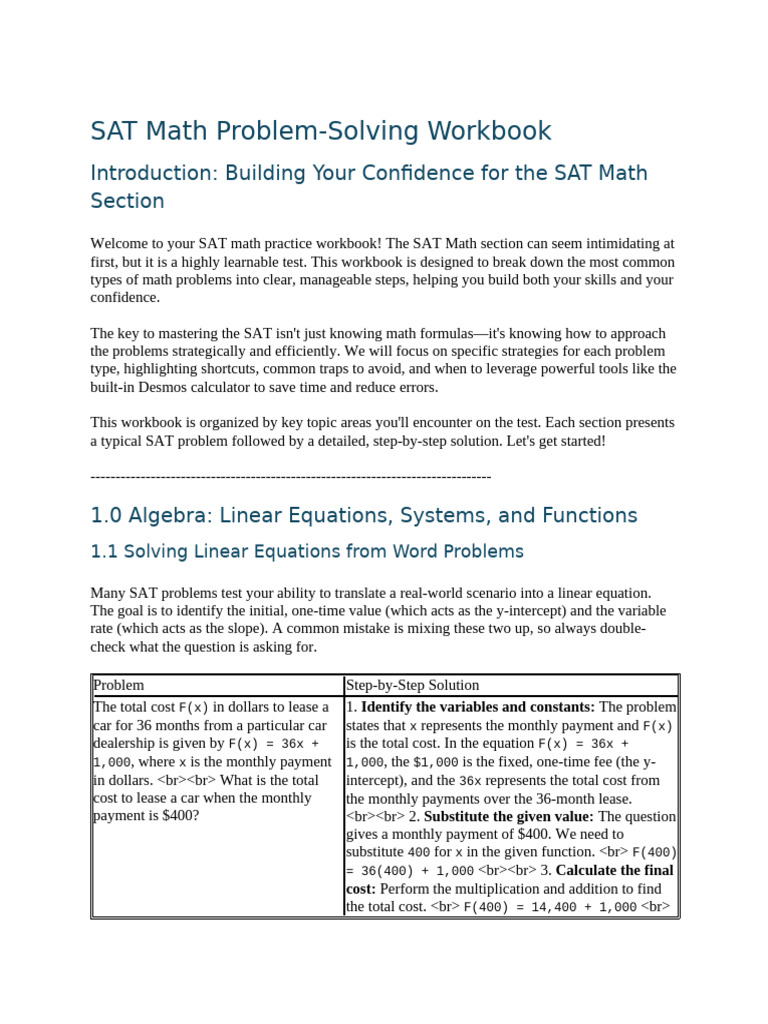 SAT Math Problem-Solving Workbook | PDF | Quadratic Equation | Equations