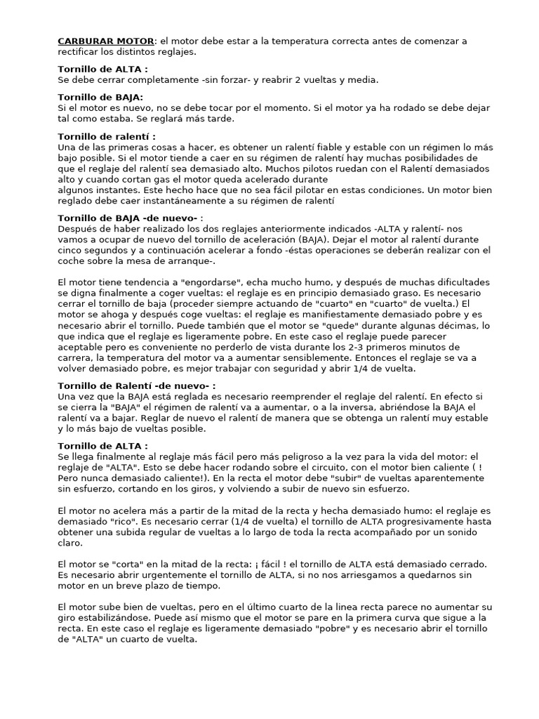 Carburar Motor RC | PDF | Carburador