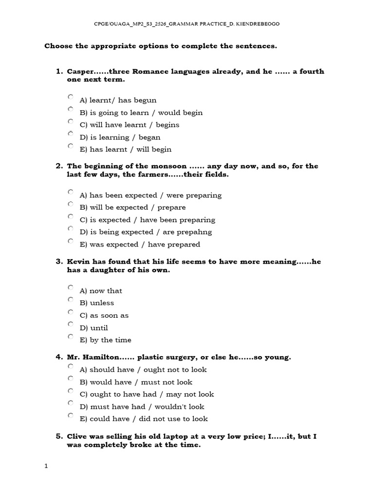 Mp2 2526 Mixed Grammar Eercises | PDF