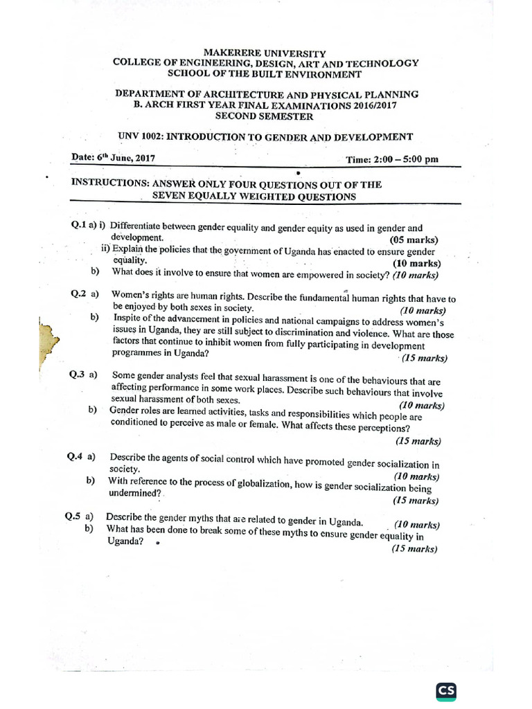 Gender and Development Past Papers From University | PDF