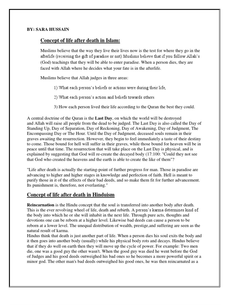 Life After Death In Islam Hinduism Pdf Afterlife Reincarnation