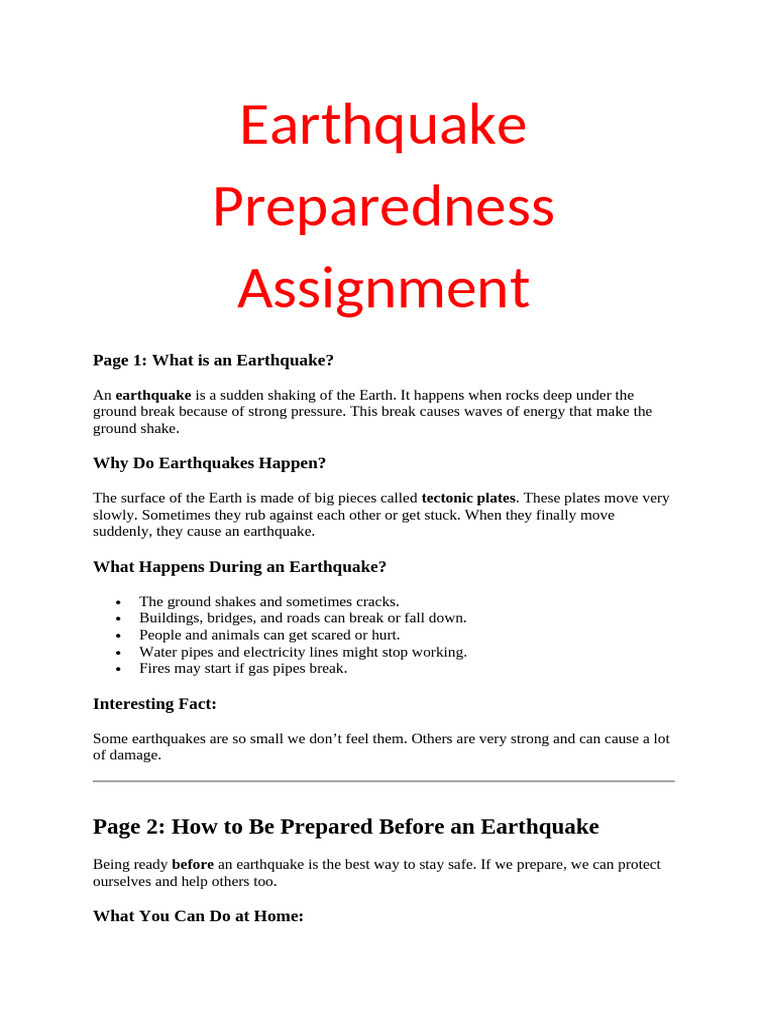 Earthquake Preparedness Assignment Abhinav..... | PDF | Earthquakes | Seismology