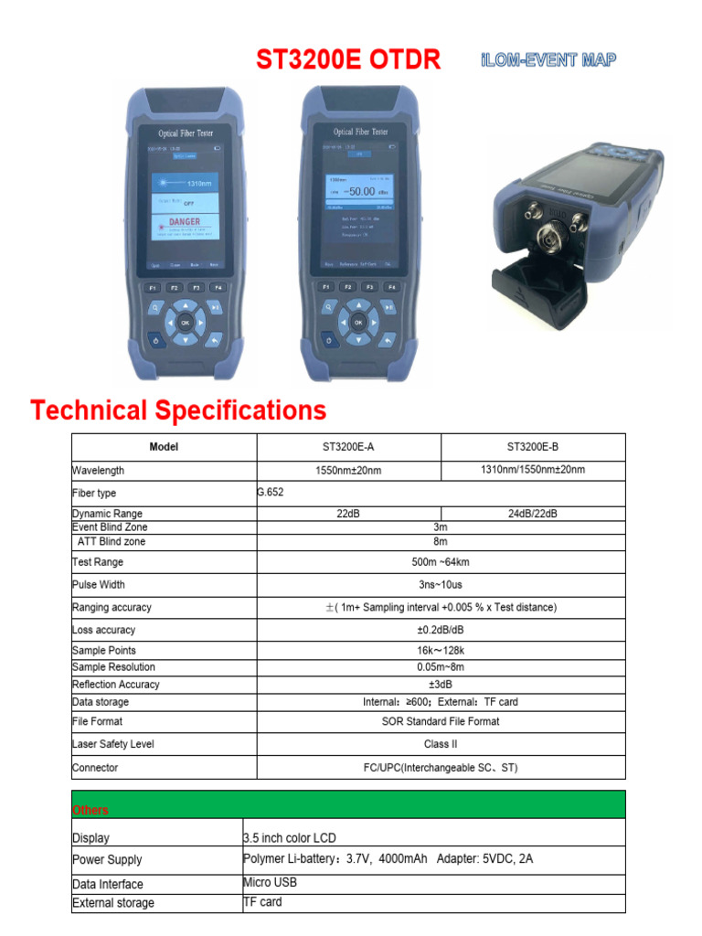ST3200E Mini Otdr Datasheet | PDF | Optical Fiber | Calibration