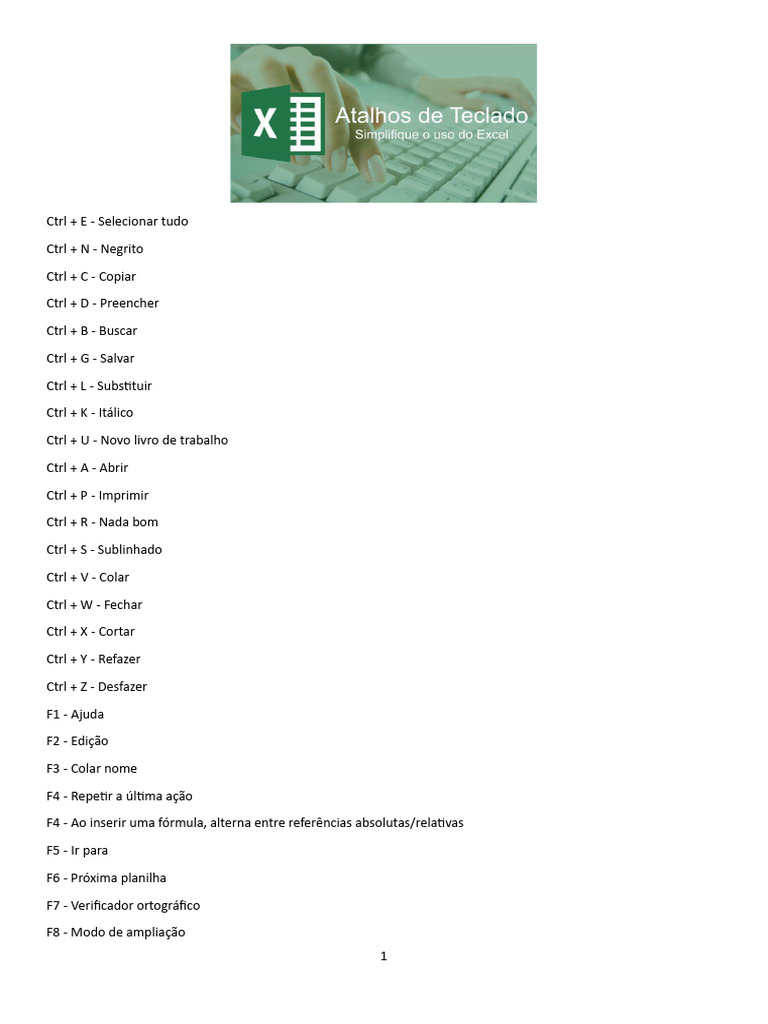 Atalhos de Teclado (Simplifique o uso do Excel) | PDF | Botão Ctrl | Janela (informática)