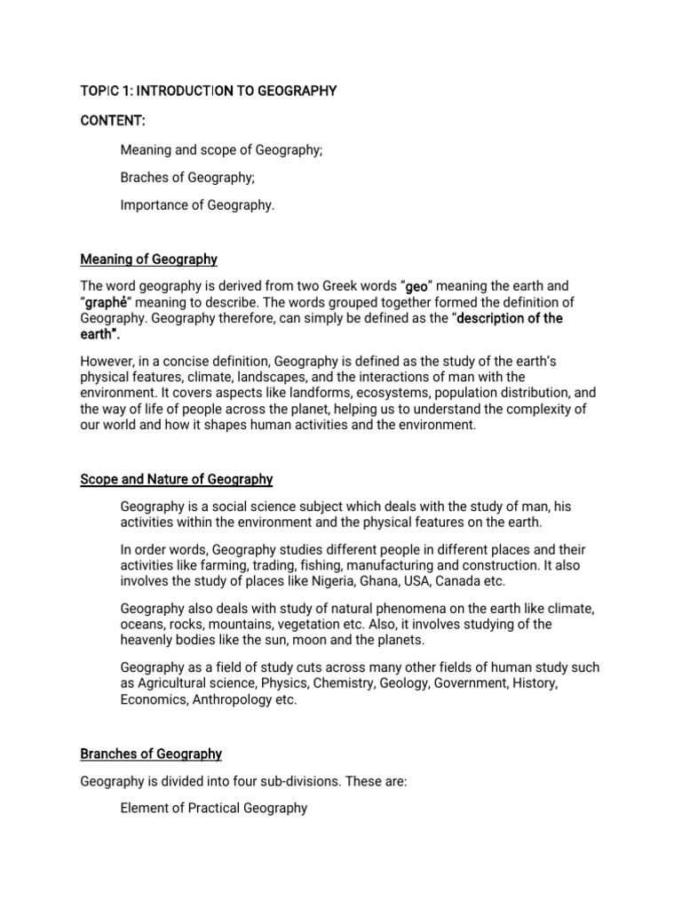 Topic 1 Introduction To Geography | PDF | Geography | Geographic ...