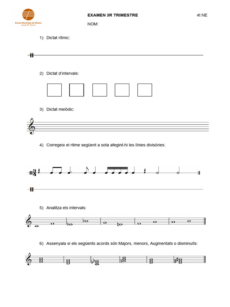 Examen Escrit 4t NE 3r Trim | PDF