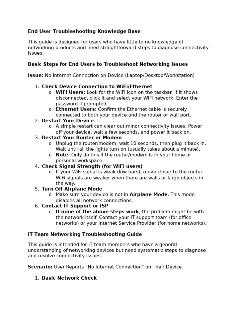 End User & IT Networking Troubleshooting Guide | PDF | Computer Network ...
