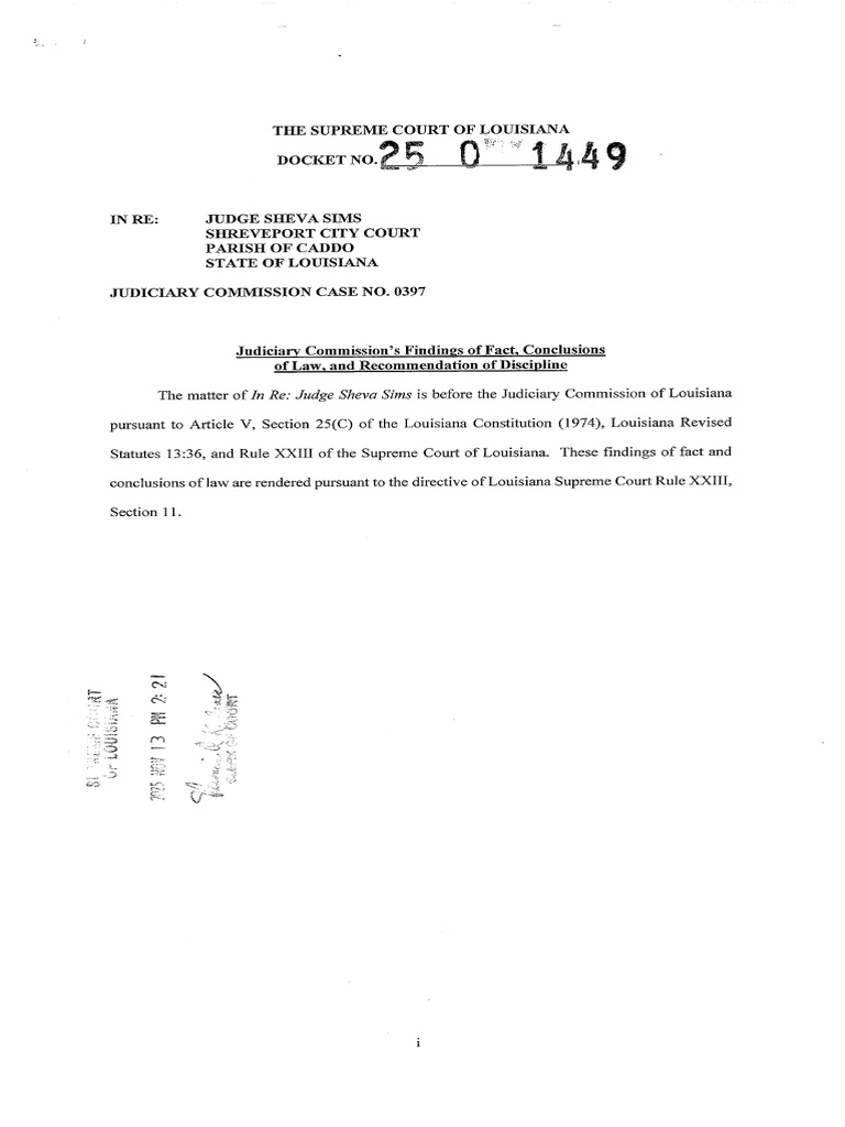Recommendation of Suspension For Judge Sheva Sims | PDF
