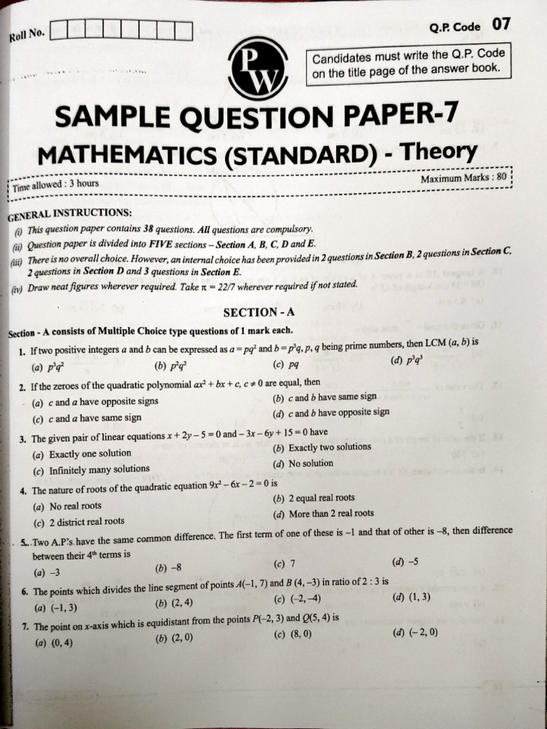 Sample Paper - 7 | PDF