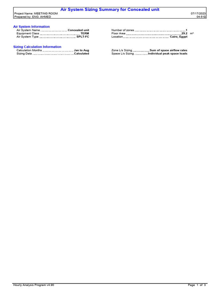 Concealed Unit Air System Sizing Summary | PDF | Wall | Architectural ...