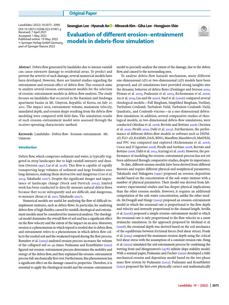 Erosion-Entrainment Models in Debris Flow | PDF | Erosion | Landslide